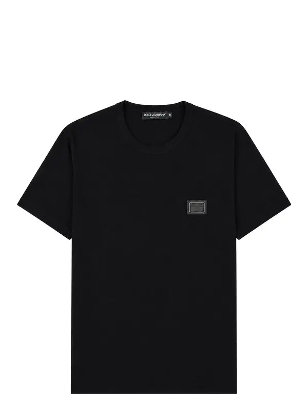 Dolce & Gabbana T-shirt In Cotone Con Placca - Black