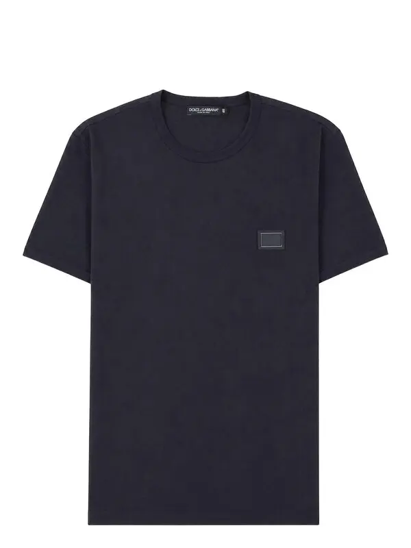 Dolce & Gabbana T-shirt In Cotone Con Placca - Blue