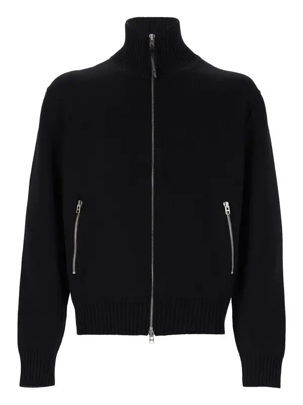 TOM FORD Merino Wool Zip-up Knit With Patch Details - Black