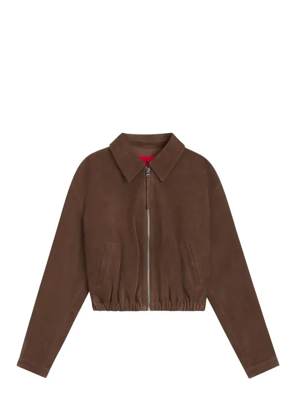 Hugo Suede Jacket With Gathered Hem - Brown