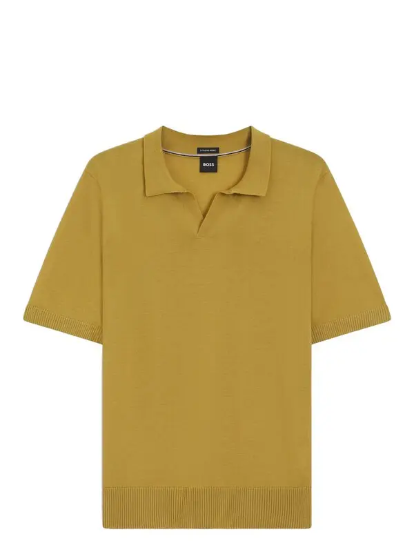 BOSS Merino Wool Knit Polo With Johnny Collar - Gold
