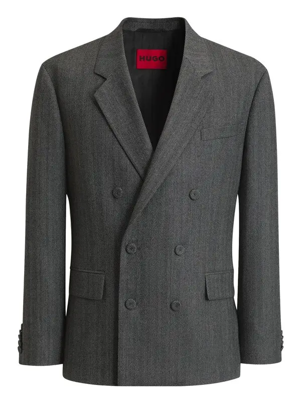 Hugo Modern-fit Suit Jacket In Herringbone Fabric - Dark Grey