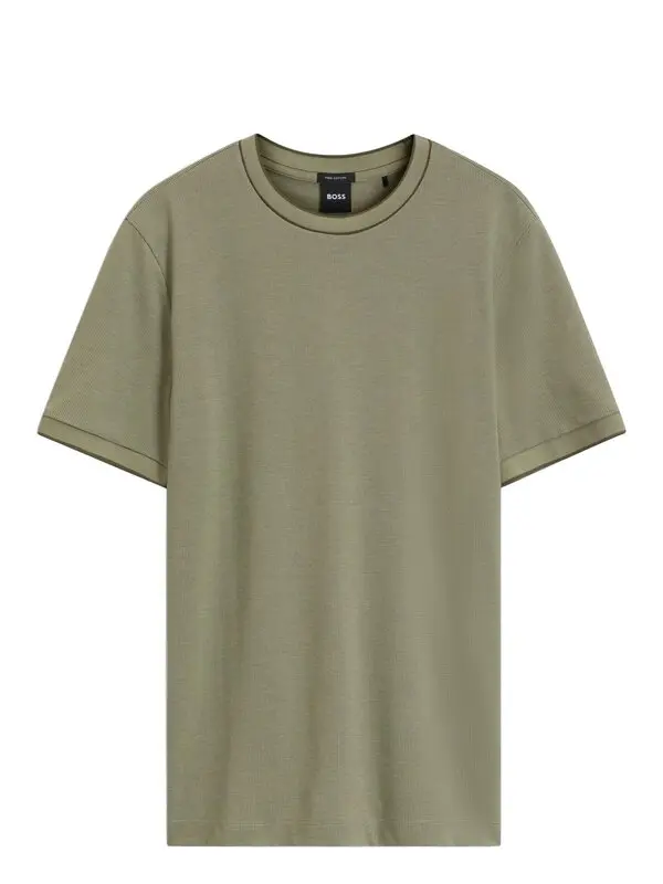 BOSS Regular-fit T-shirt In Structured Cotton With Tipping Details - Khaki