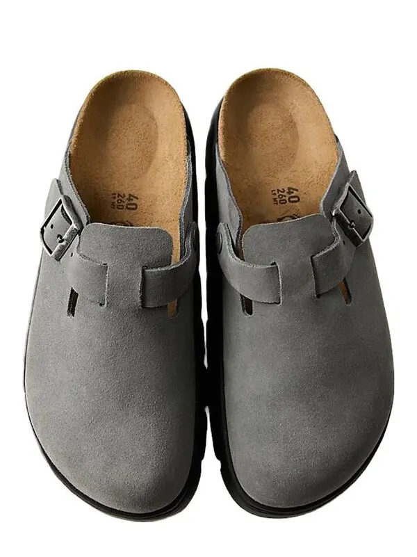 BIRKENSTOCK Boston Suede Platform Clogs - Basalt Gray