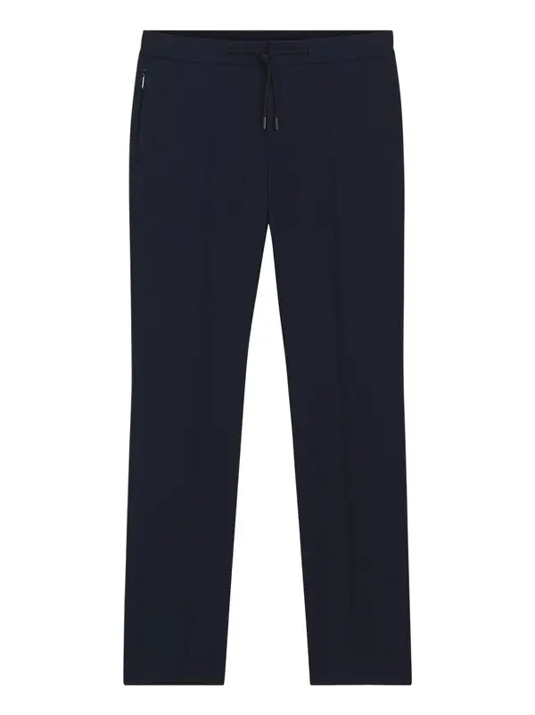 BOSS Virgin Wool And Silk Blend Slim-fit Pants With Drawstring Waistband - Dark Blue