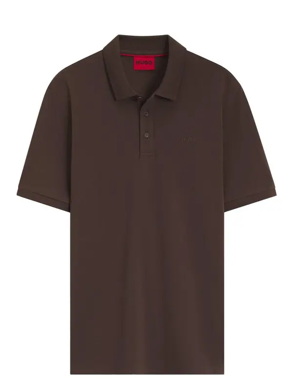 Hugo Cotton-piqué Polo Shirt With Logo Print - Brown