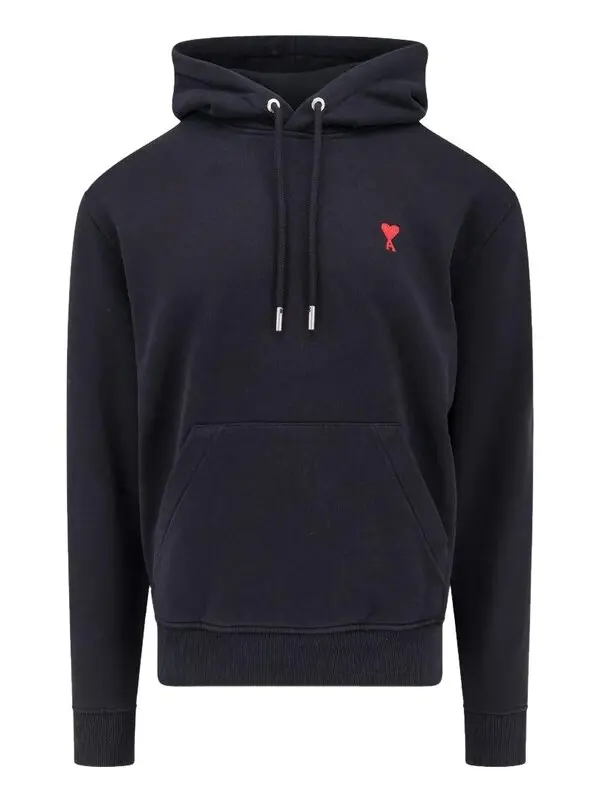 AMI Paris De Coeur Embroidered Cotton Hoodie - Black