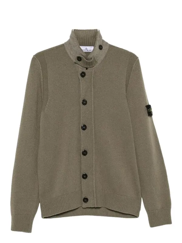 Stone Island Wool Cardigan With High Neck - Green