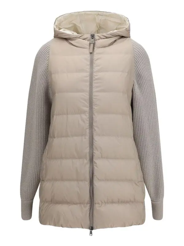 Brunello Cucinelli Midi Down Jacket With Hood - Grey