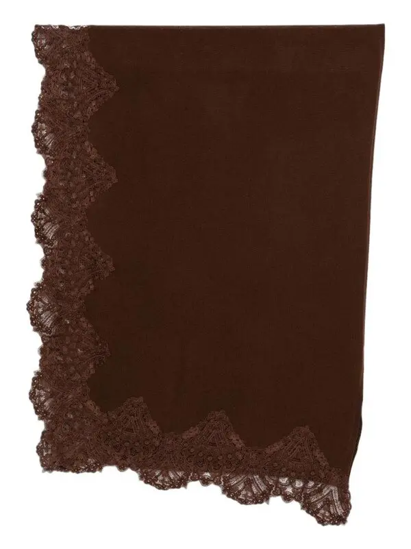 Ermanno Scervino Cashmere Stole With Lace Trim - Brown