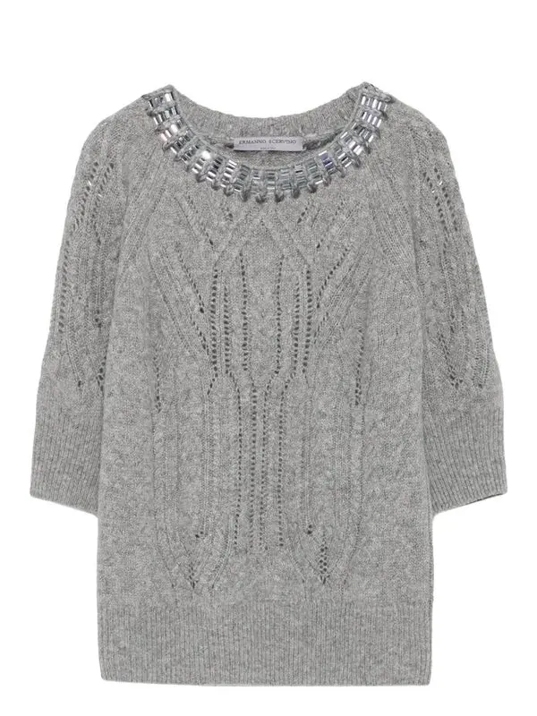 Ermanno Scervino Embellished Crew Neck Sweater - Grey