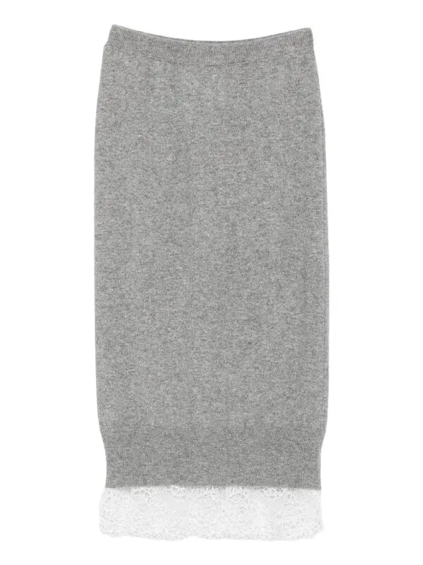 Ermanno Scervino Cashmere Midi Skirt With Lace Trim - Grey