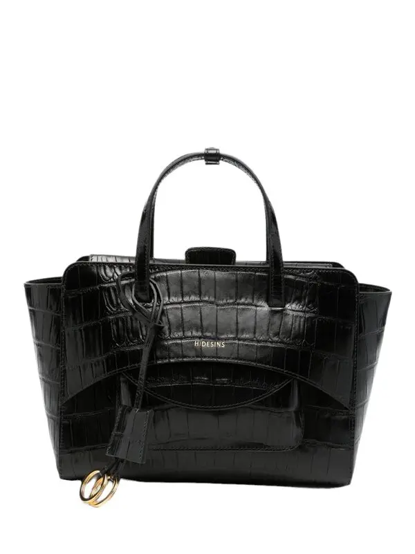 HIDESINS Flap Medium Leather Tote - Black