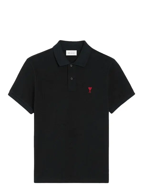 AMI Paris De Coeur Cotton Polo Shirt - Black