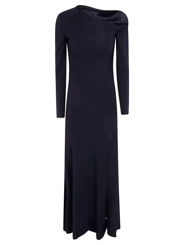 Alberta Ferretti Long Sleeve Satin Dress - Black