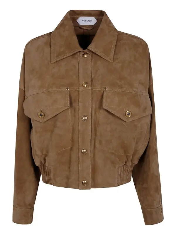 Versace Suede Effect Leather Blouson Jacket - Beige