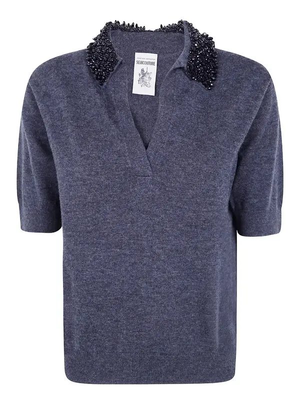 SEMICOUTURE Margy" Polo With Embellished Collar - Gray