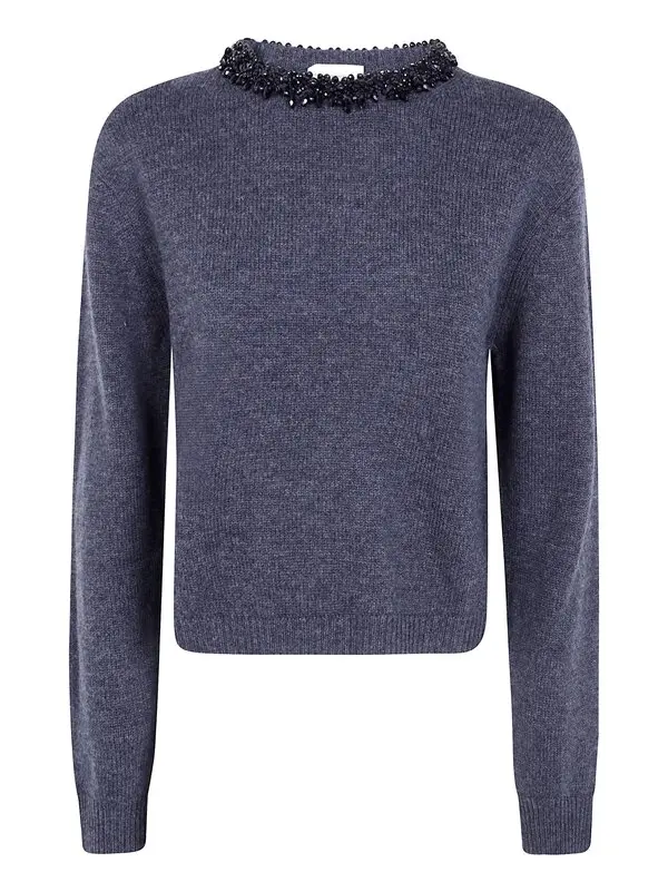 SEMICOUTURE Denny" Round Neck Short Sleeve Sweater - Gray