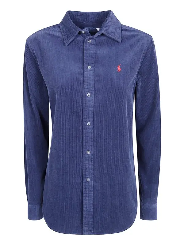 Polo Ralph Lauren Navy" Corduroy Shirt With Button-down Collar And Pocket - Blue