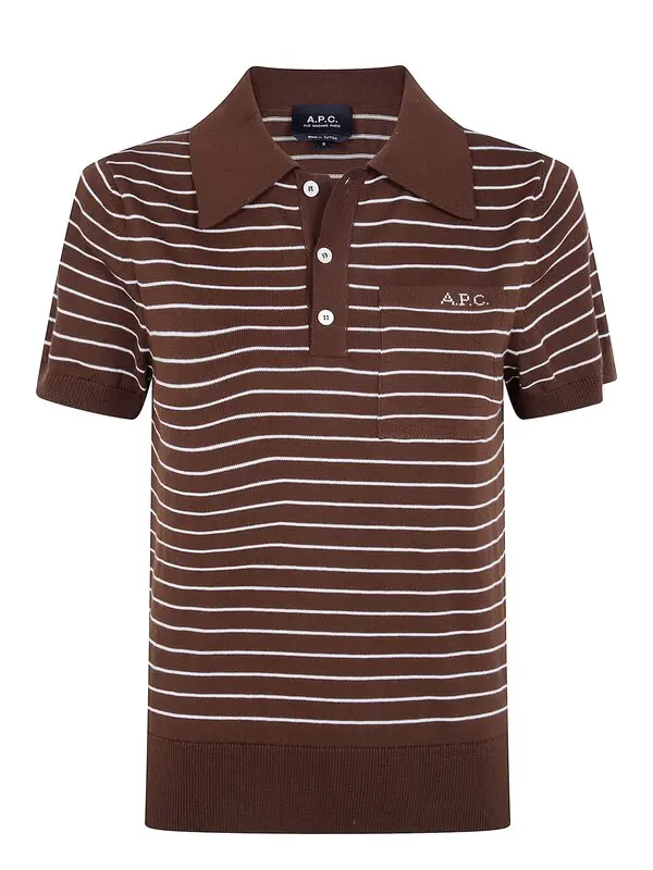 A.p.c. Striped Cotton Polo Shirt - Brown