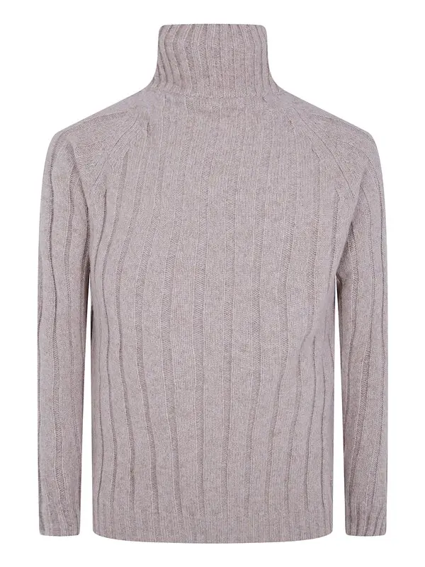 NUUR Wool Ribbed Turtleneck Sweater - Beige