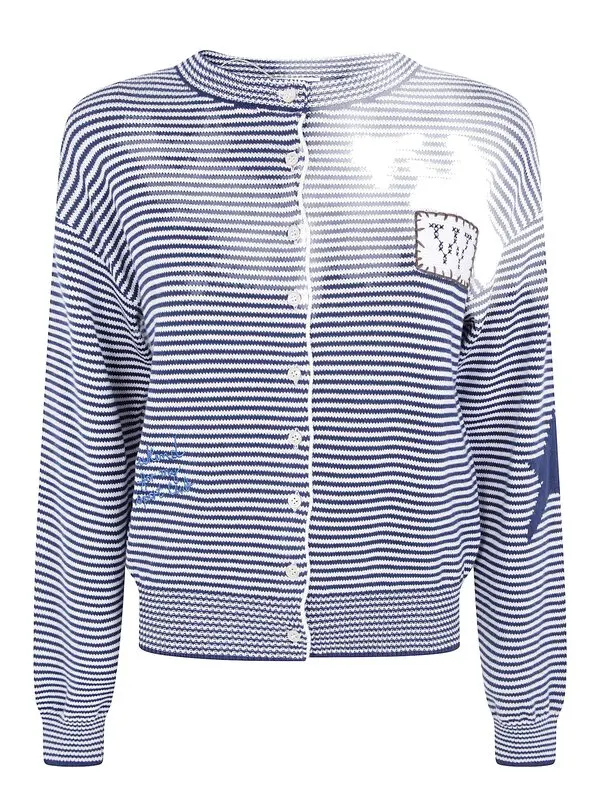 Max Mara Embroidered Striped Cotton Cardigan - Blue
