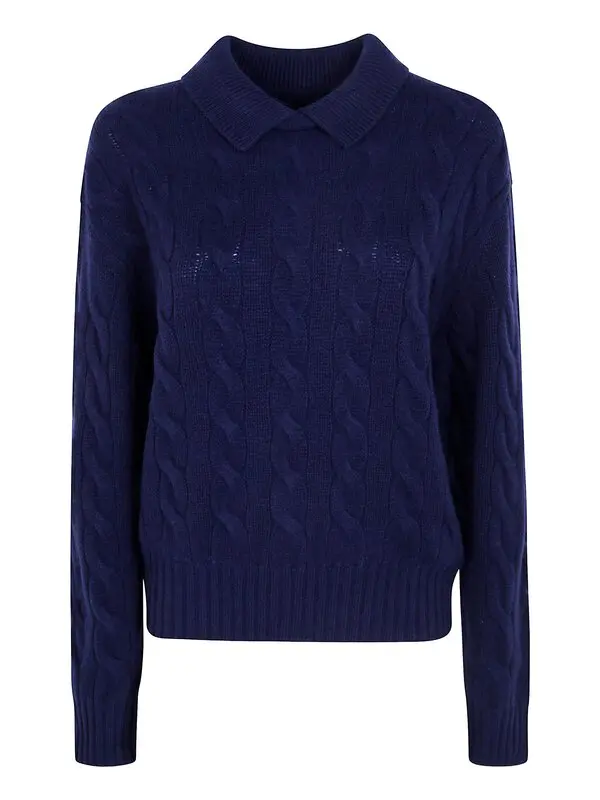 Polo Ralph Lauren Wool Cable Knit Collared Pullover - Blue