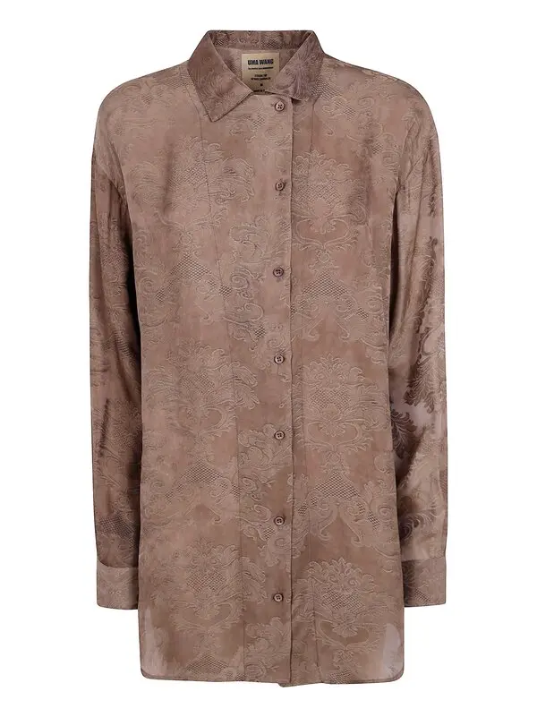 UMA WANG Long Sleeve Floral Print Viscose Shirt - Brown