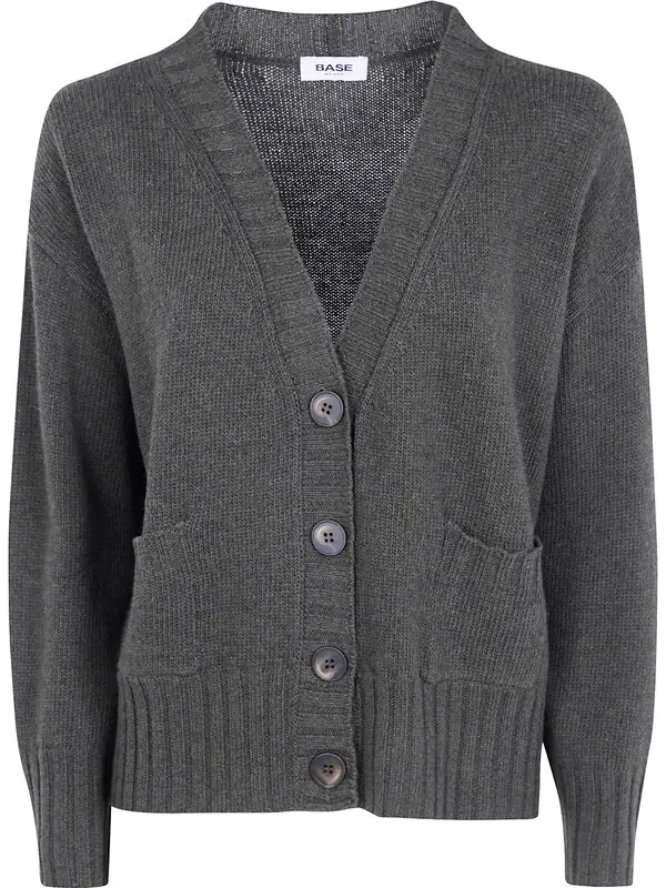 BASE V-neck Fine Knit Cardigan - Green