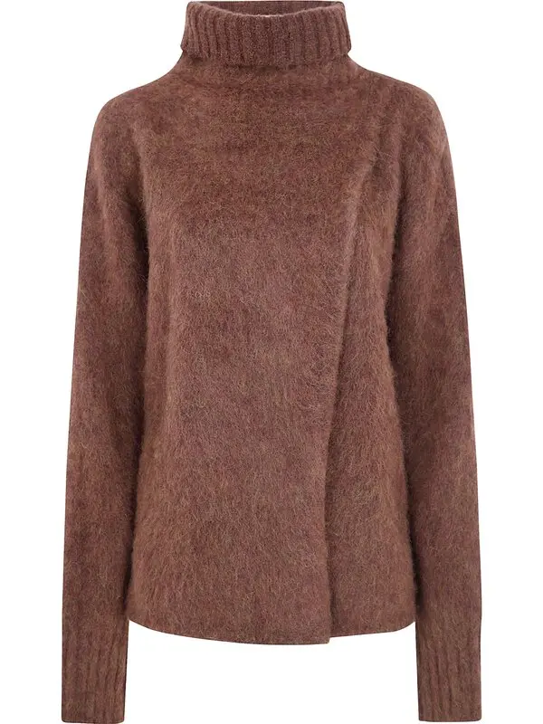 UMA WANG Alpaca High Neck Top - Brown