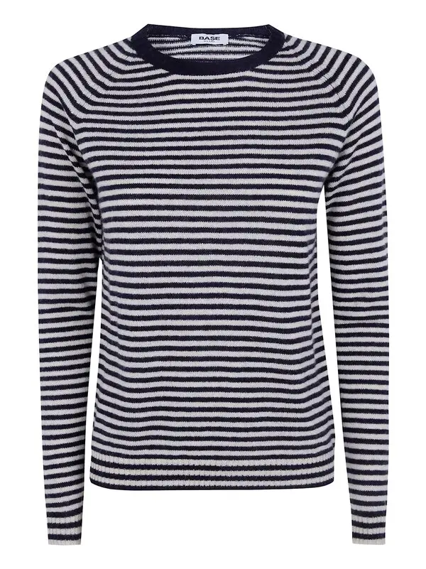 BASE Striped Round Neck Sweater - Beige