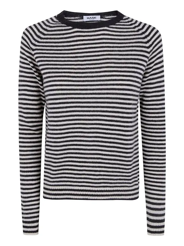 BASE Striped Round Neck Cashmere Sweater - Beige