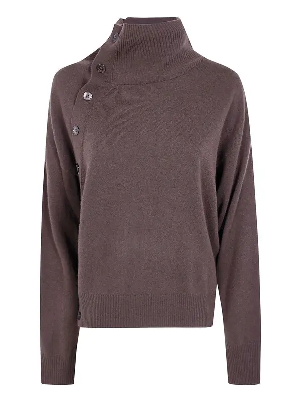 Seventy Wool Cashmere Blend Turtleneck Sweater With Button Detail - Brown