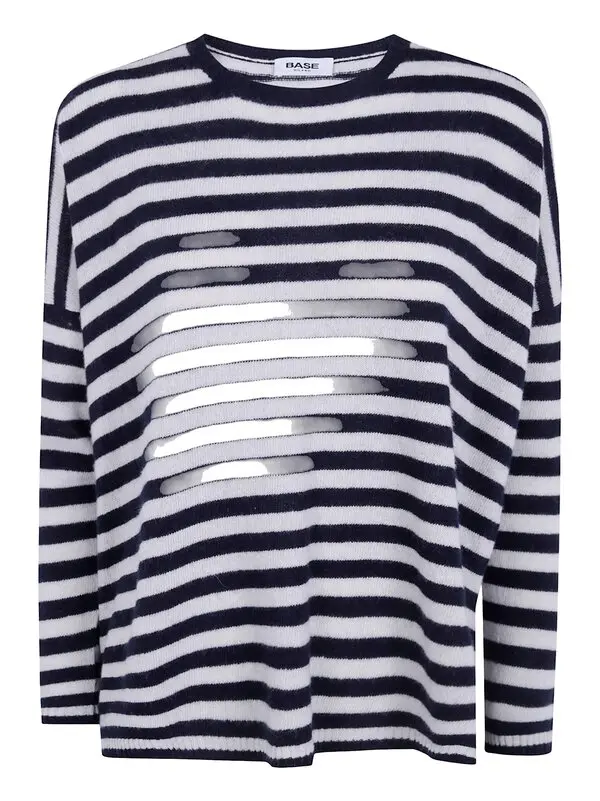 BASE B8512.602 593" Striped Round Neck Sweater - Beige