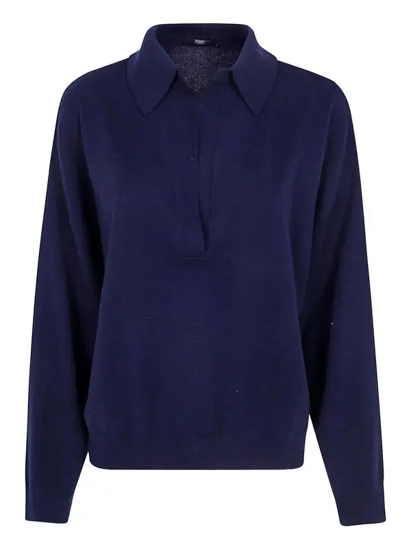 Seventy Wool Cashmere Blend Polo Neck Sweater - Blue