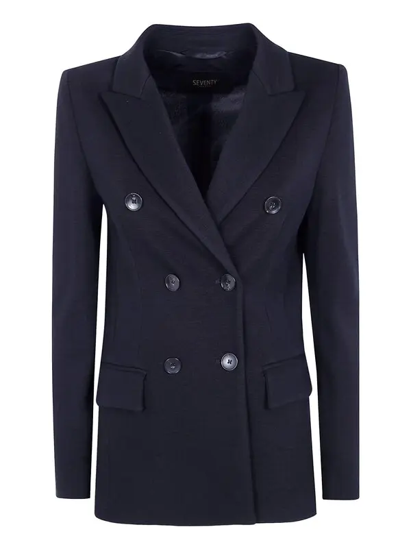 Seventy Double-breasted Wool Blend Jacket With Notched Lapel - Black