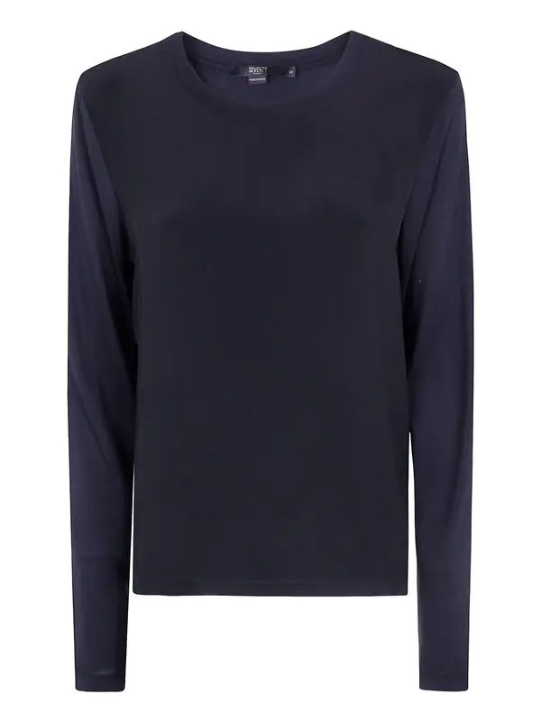 Seventy Round Neck Long Sleeve Jersey Crepe Sweater - Black