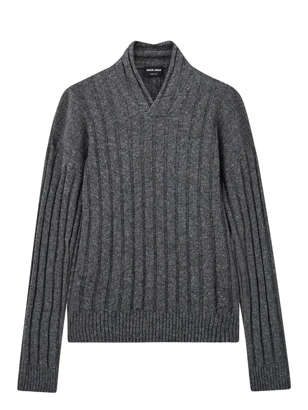 Giorgio Armani Wool Sweater With Shawl Collar And Rib Stitch - Grey