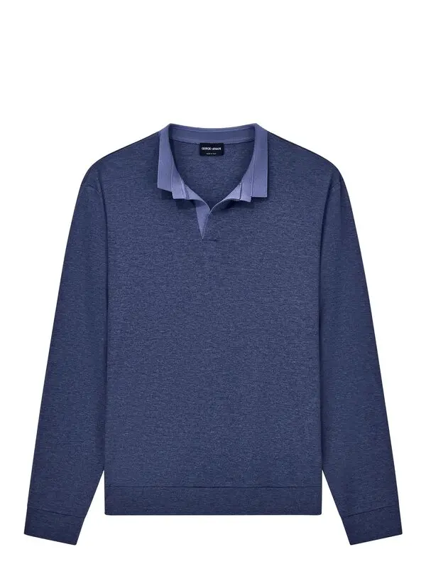 Giorgio Armani Polo Shirt Regular Fit In Cotton Silk And Cashmere Jersey - Blue