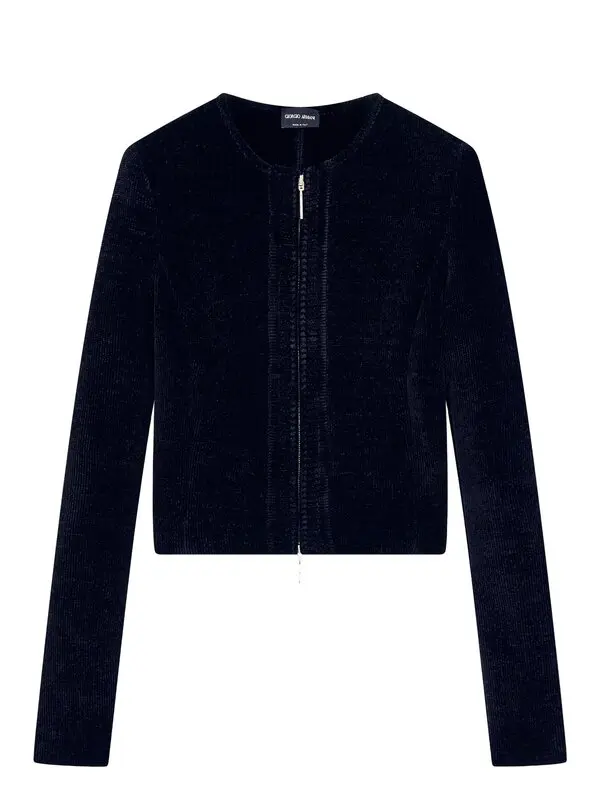 Giorgio Armani Chenille Zip-up Blazer Jacket - Black