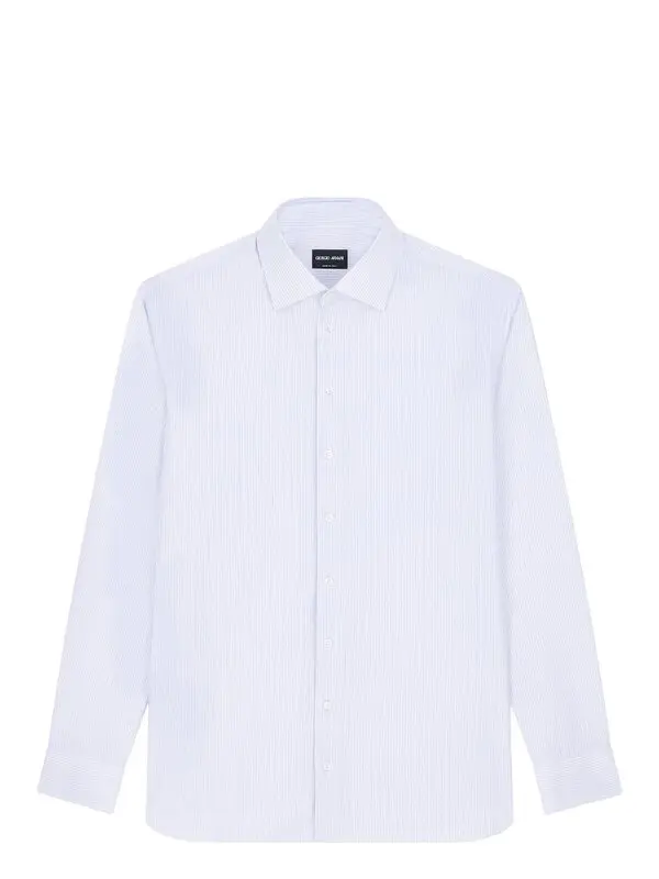 Giorgio Armani Regular Fit Shirt In Yarn-dyed Striped Cotton - Light Blue
