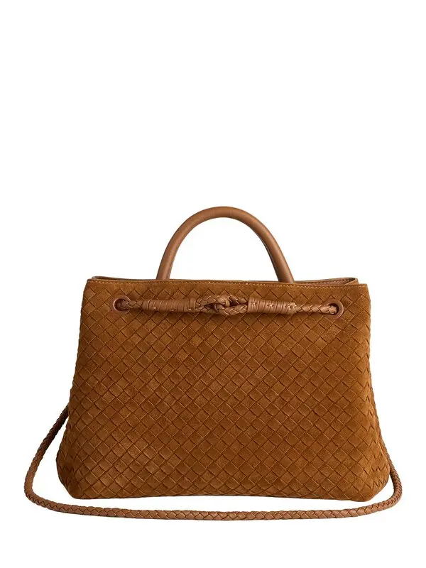 Quince Romy Suede Handwoven Satchel - Whiskey