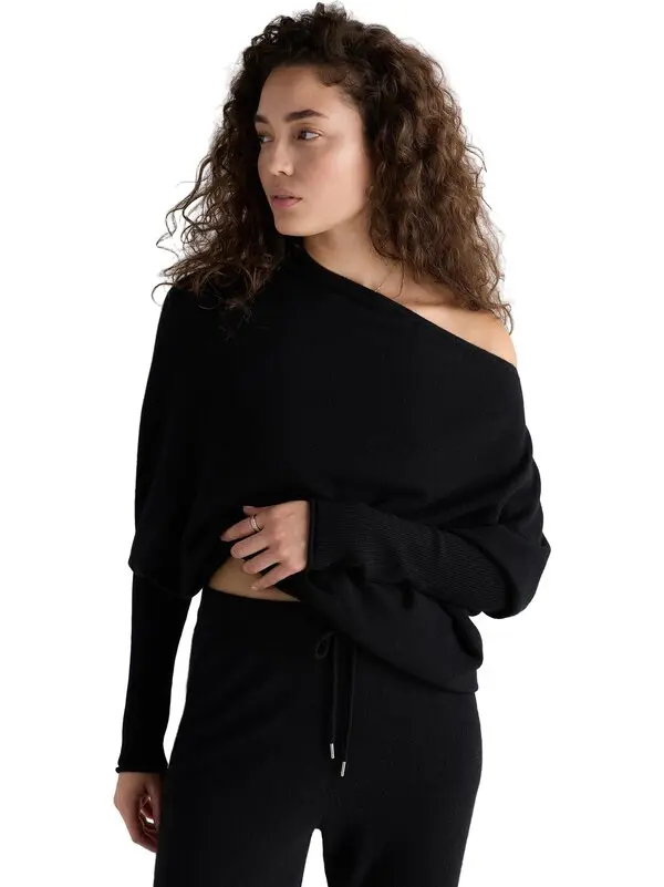 Quince 100% Mongolian Cashmere Asymmetric Draped Sweater - Black
