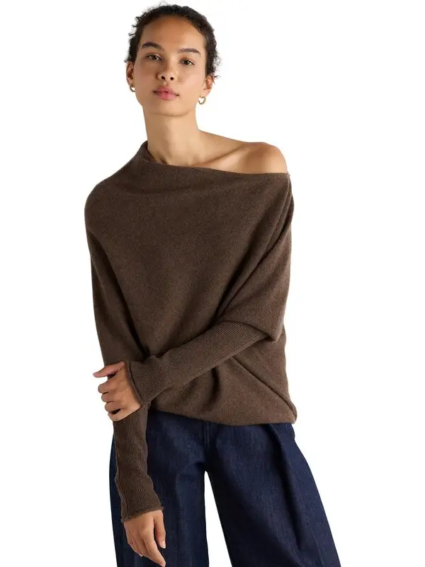 Quince 100% Mongolian Cashmere Asymmetric Draped Sweater - Brown