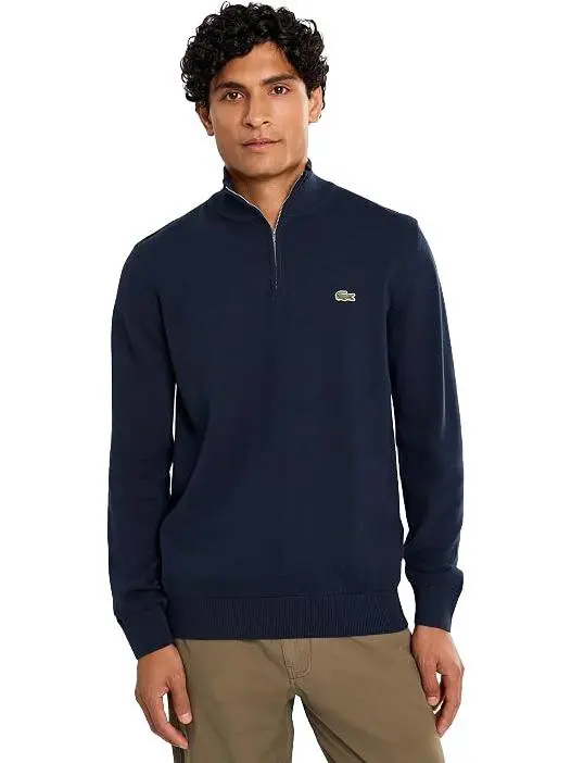 Lacoste Zipped High Neck Cotton Sweater - Navy