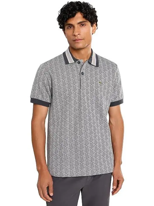 Lacoste Short Sleeve Aop L Color Blocked Polo Shirt And Contrasting Collar Short Sleeve Knit Calluna/graphite - Gray