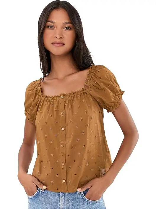 Madewell Chateau Foulard Eyelet Top - Brown