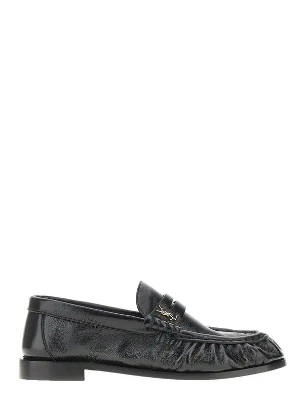 Saint Laurent Le Loafer" Leather Loafers With Gold-tone Cassandre Detail - Black