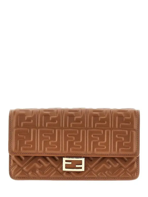 Fendi Embossed Nappa Leather Baguette Clutch - Brown