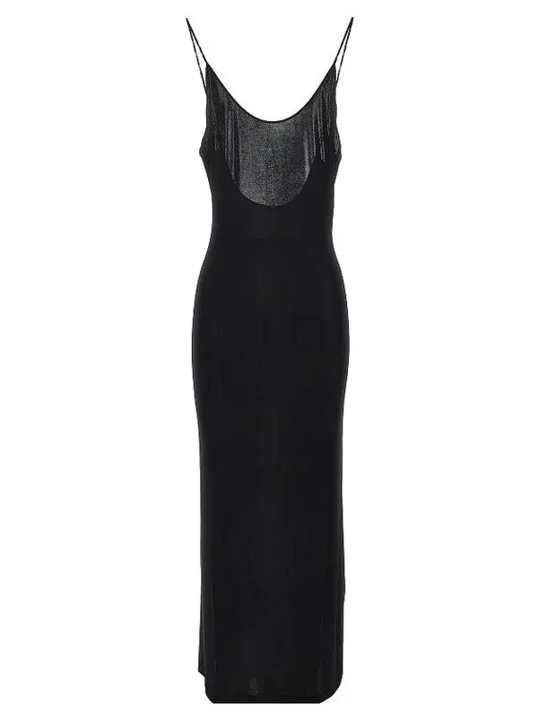Saint Laurent Sleeveless Long Dress In Stretch Viscose With Chain Detail - Black